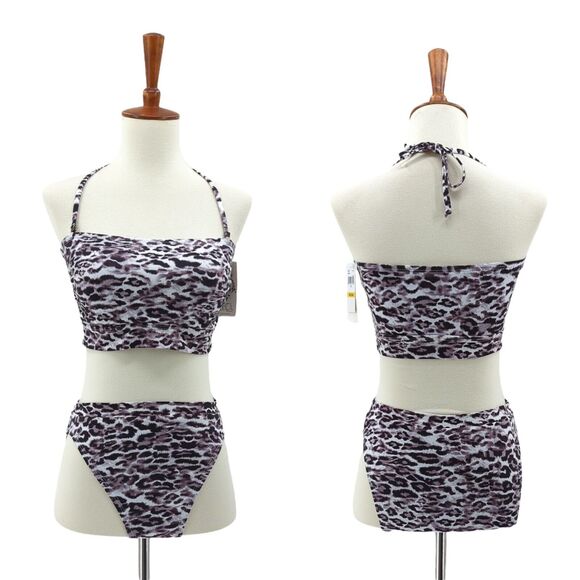BECCA | Swim | Becca Women M Swimsuit Purple Grey Leopard Bikini High ...